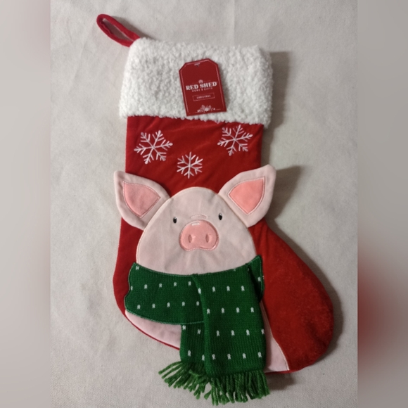 Red Shed | Holiday | Red Christmas Stocking With Pig Design | Poshmark